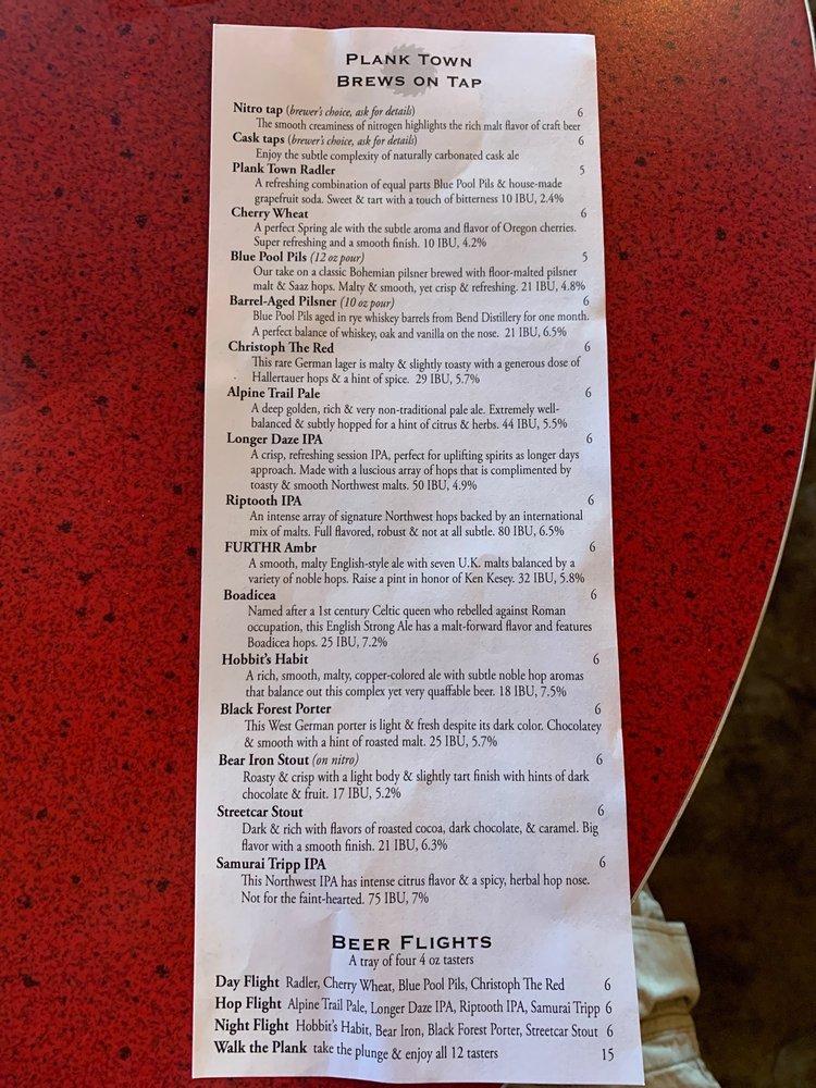 Menu at Plank Town Brewing Company pub & bar, Springfield