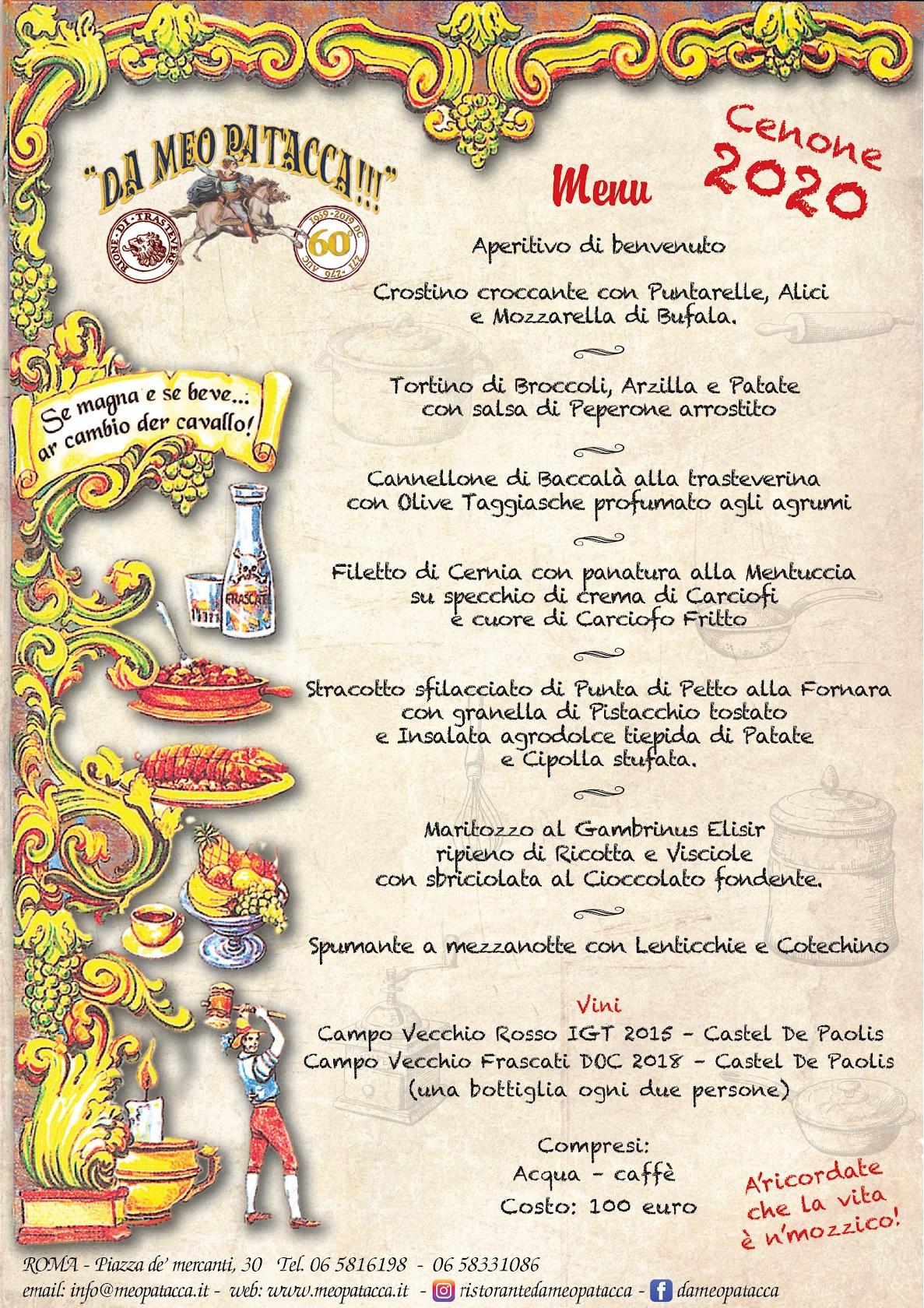 Menu at Ristorante Da Meo Patacca, Rome