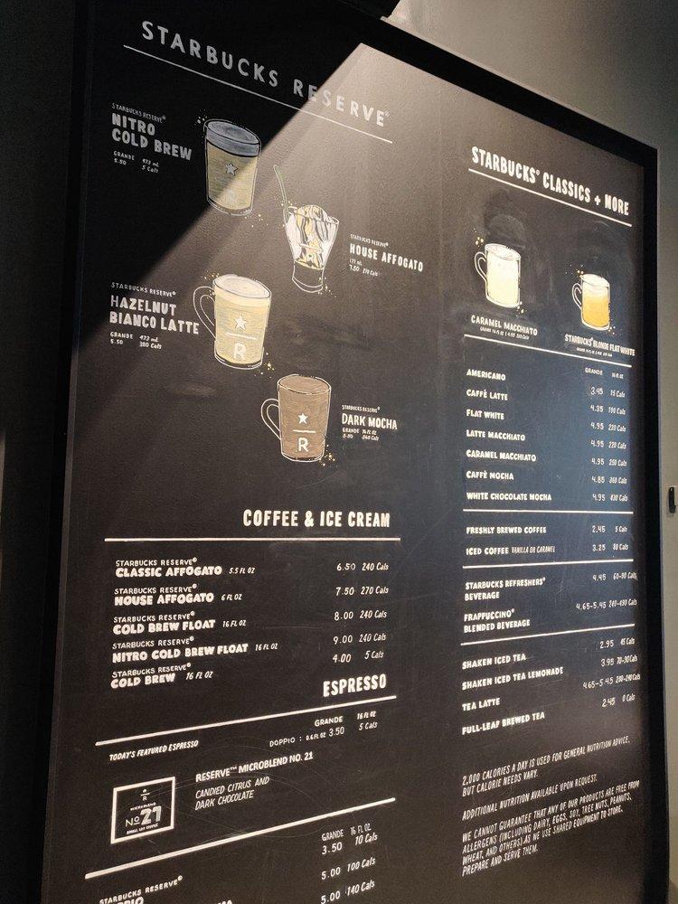 Menu at Starbucks Reserve cafe, Toronto, Don Mills Rd