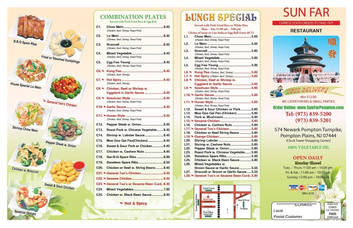 Menu at Sun Far Chinese Restaurant, Pequannock Township