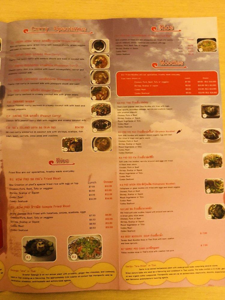 Menu at Bangkok 56 restaurant, Harrisburg