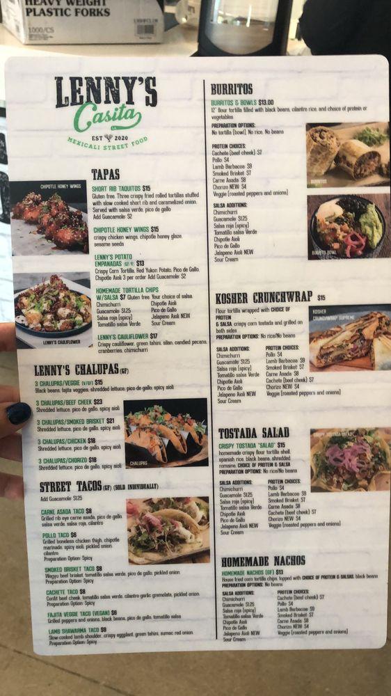 Menu at Lenny's Casita restaurant, Los Angeles, 8823 W Pico Blvd