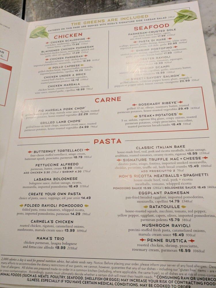 Menu at Romano's Macaroni Grill restaurant, Cerritos
