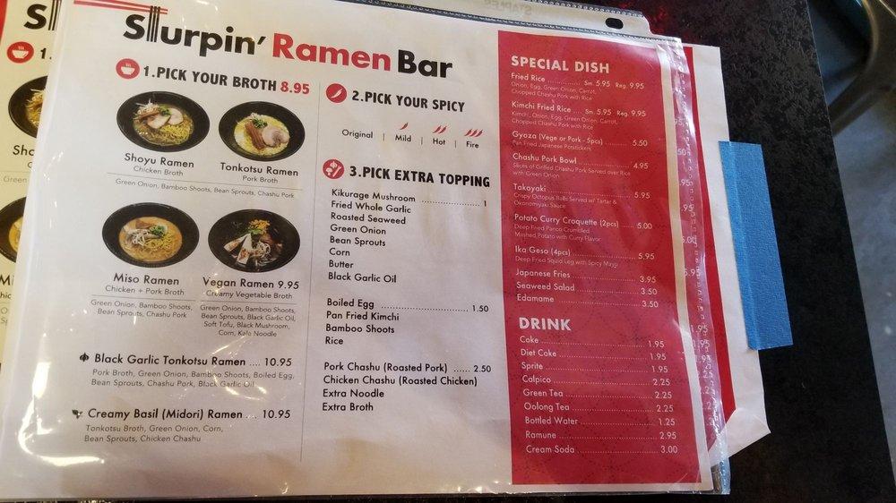 Menu at Slurpin' Ramen Bar, St. George