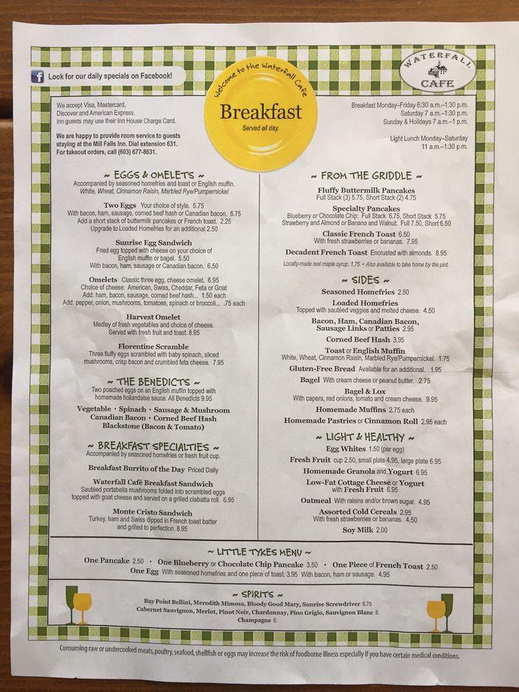 Menu at Waterfall Cafe, Meredith