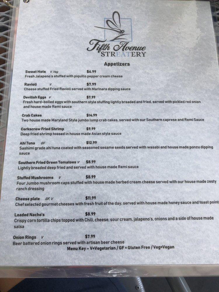 Menu at Fifth Avenue Streatery restaurant, Mount Dora