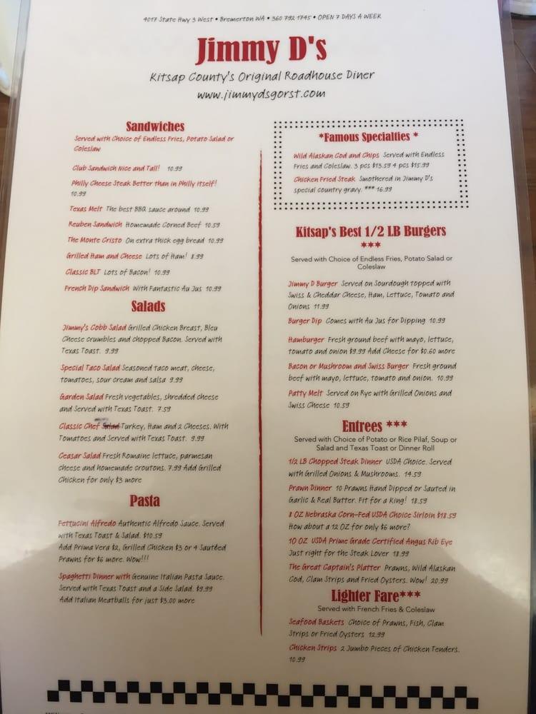 Menu at Jimmy D's Hwy 3 Roadhouse pub & bar, Bremerton
