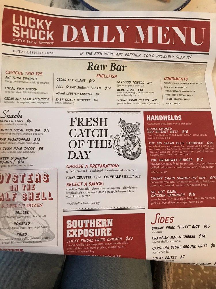 Menu at Lucky Shuck pub & bar, Jupiter