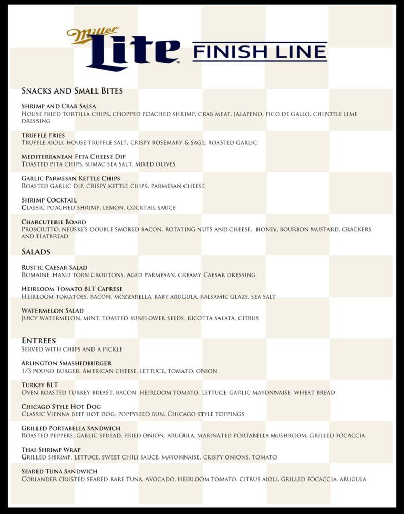 Menu at Miller Lite Finish Line pub & bar, Arlington Heights