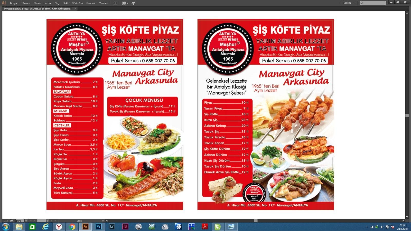Menu at Piyazcı Mustafa, Manavgat