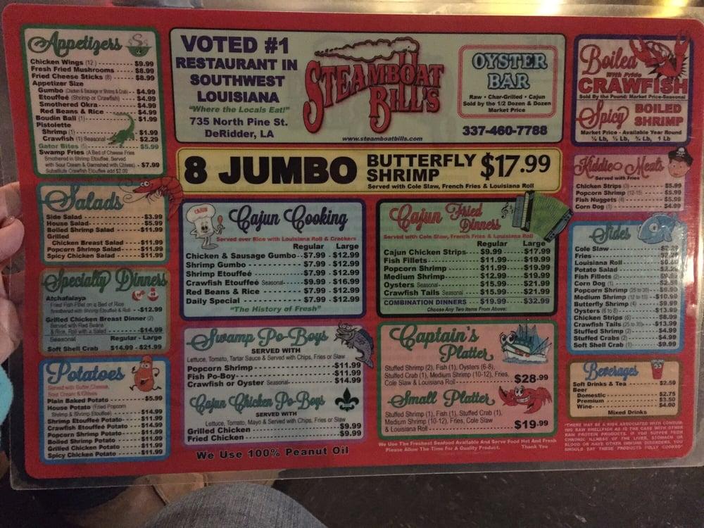 Menu at Steamboat Bill's DeRidder, LA restaurant, DeRidder
