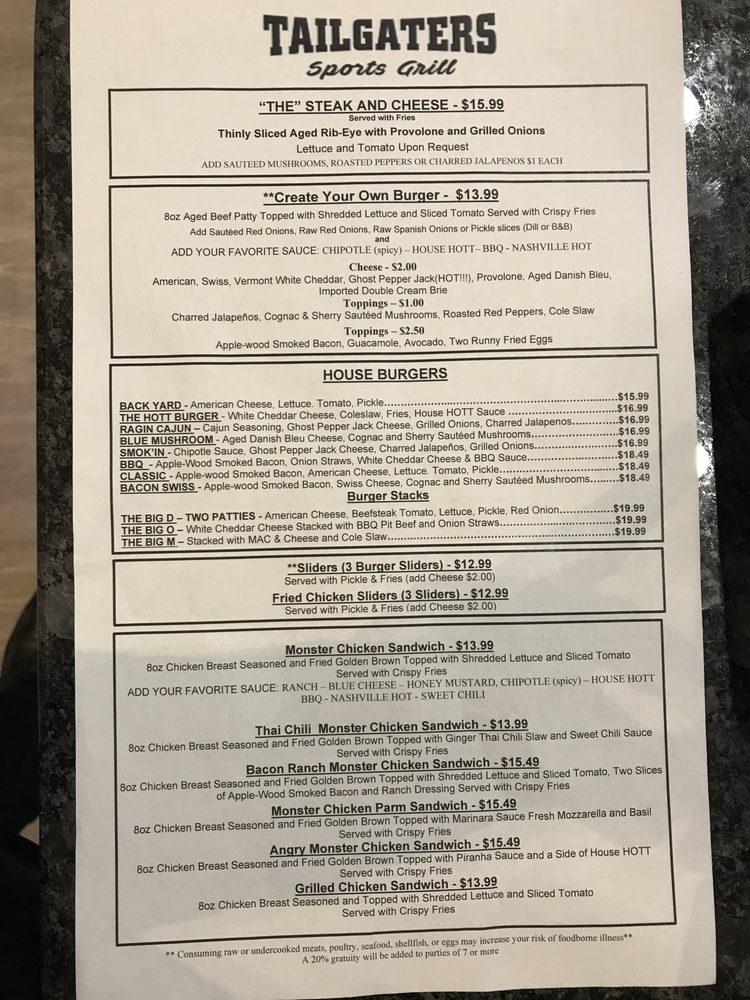 Menu at Tailgaters Sports Grill pub & bar, Centreville