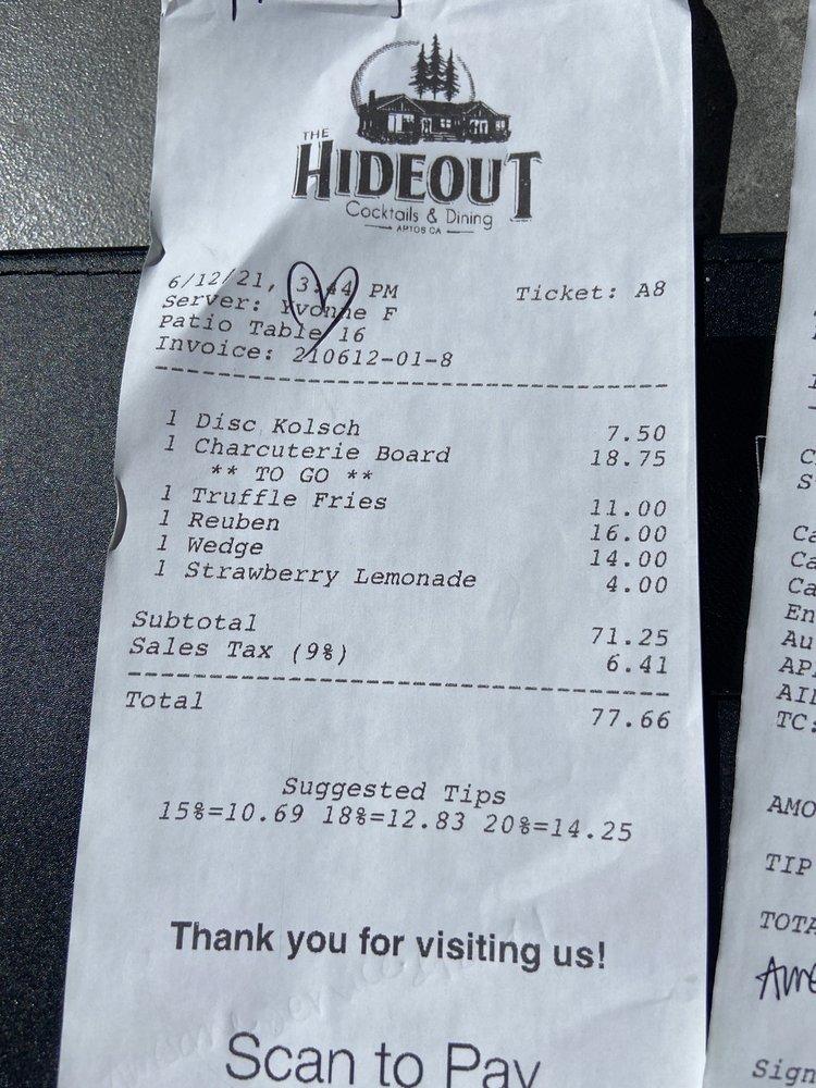 Menu at The Hideout pub & bar, Aptos
