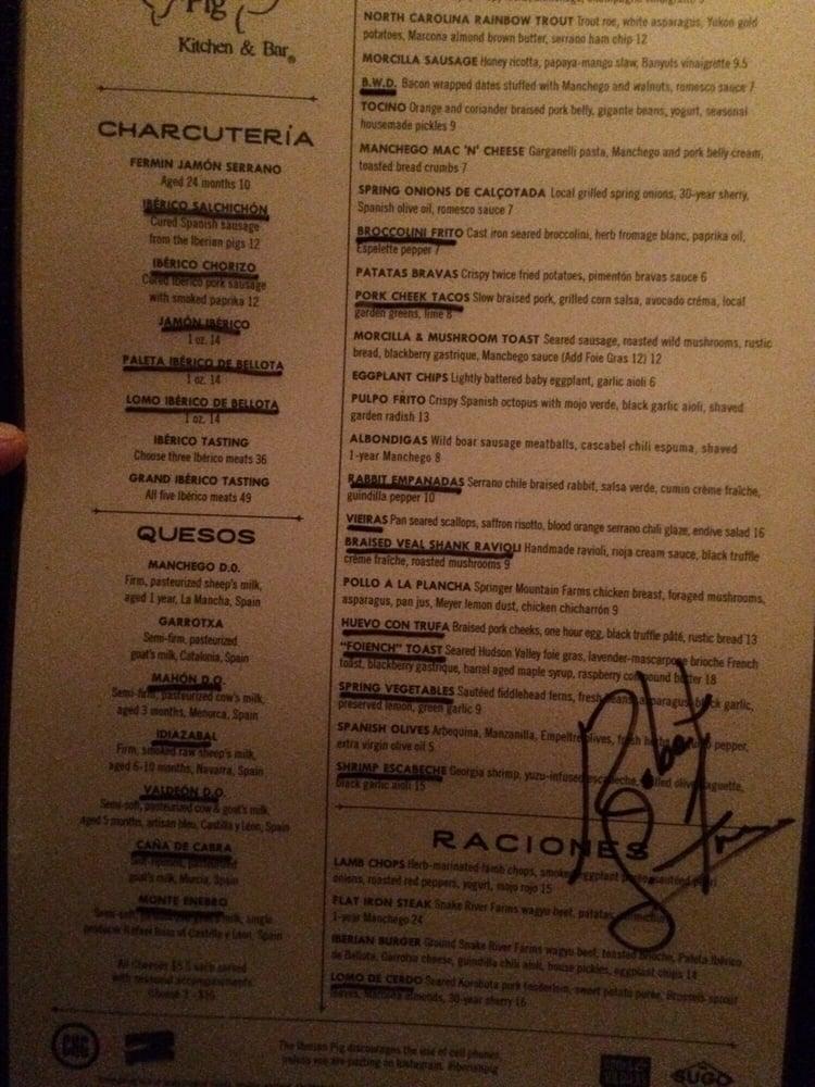 Menu at The Iberian Pig restaurant, Decatur, 121 Sycamore St