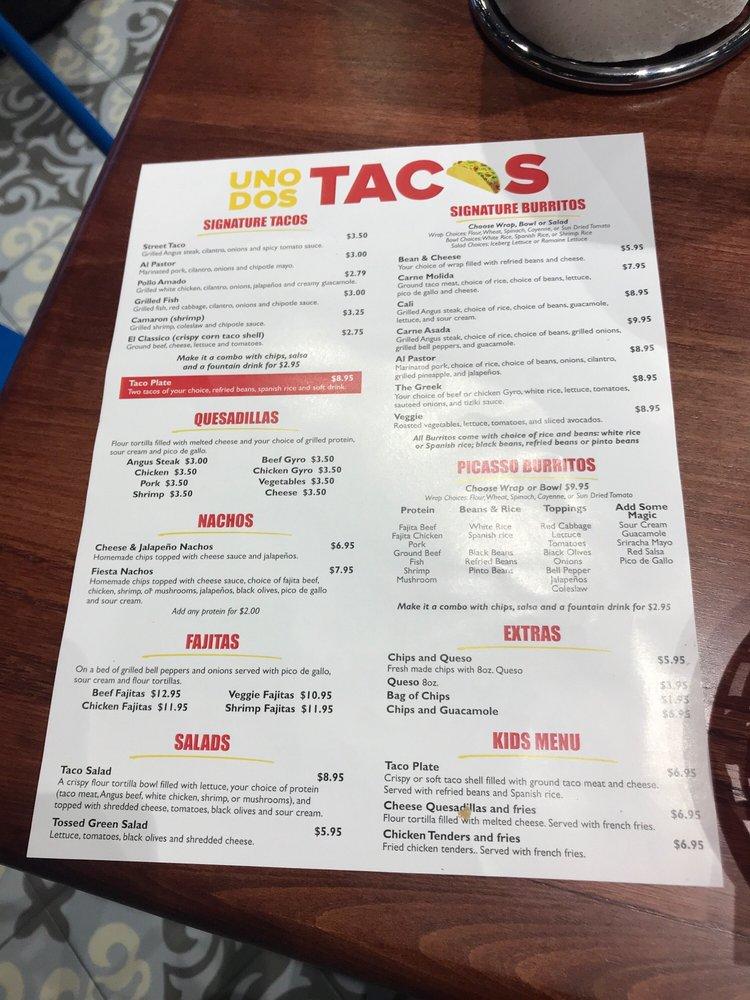 Carta del restaurante Uno Dos Tacos, Baton Rouge