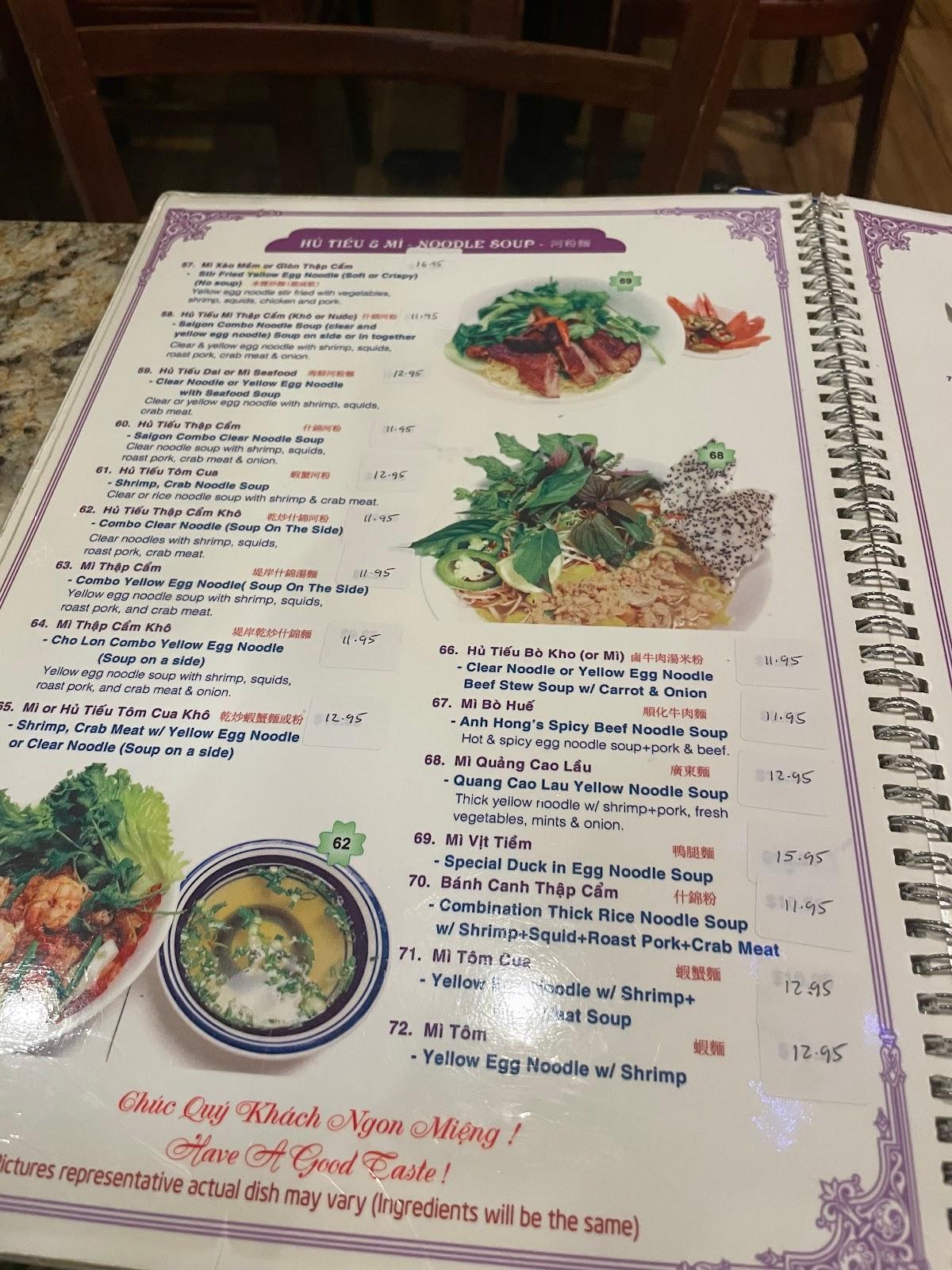 Menu at Anh Hong Restaurant, Orlando