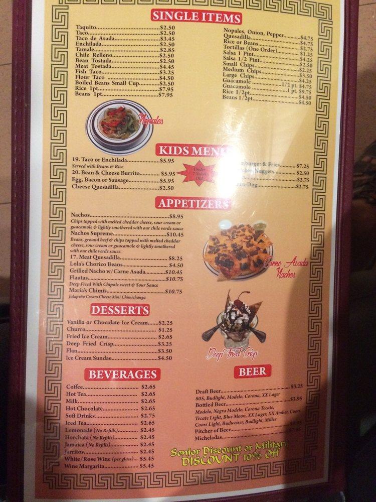 Menu at Casa Maria restaurant, Clovis