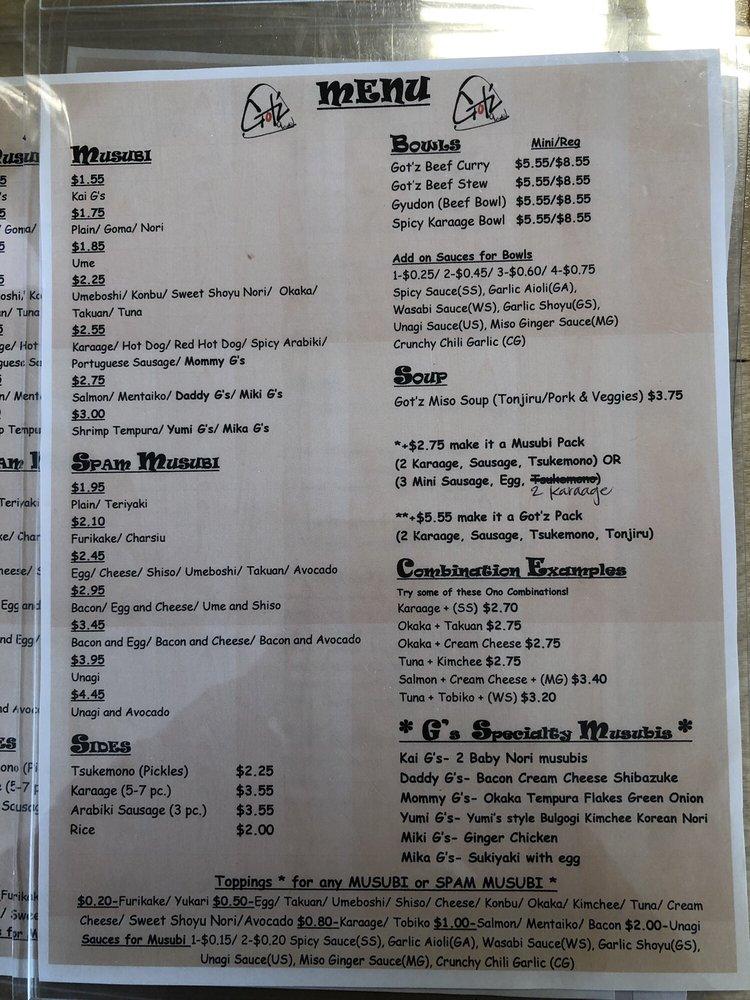 Menu at Got'z Grindz restaurant, Kaneohe