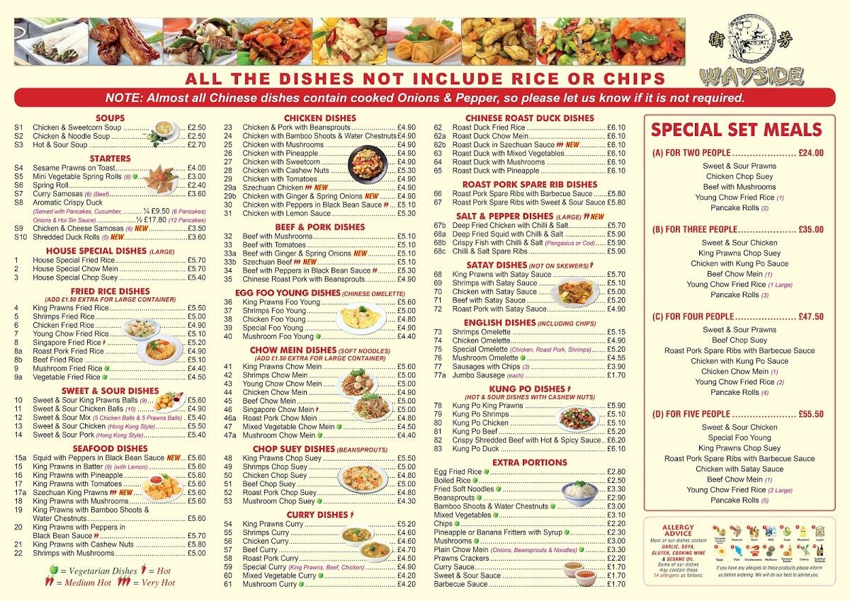 Menu at Wayside Chinese Takeaway restaurant, Bude-Stratton