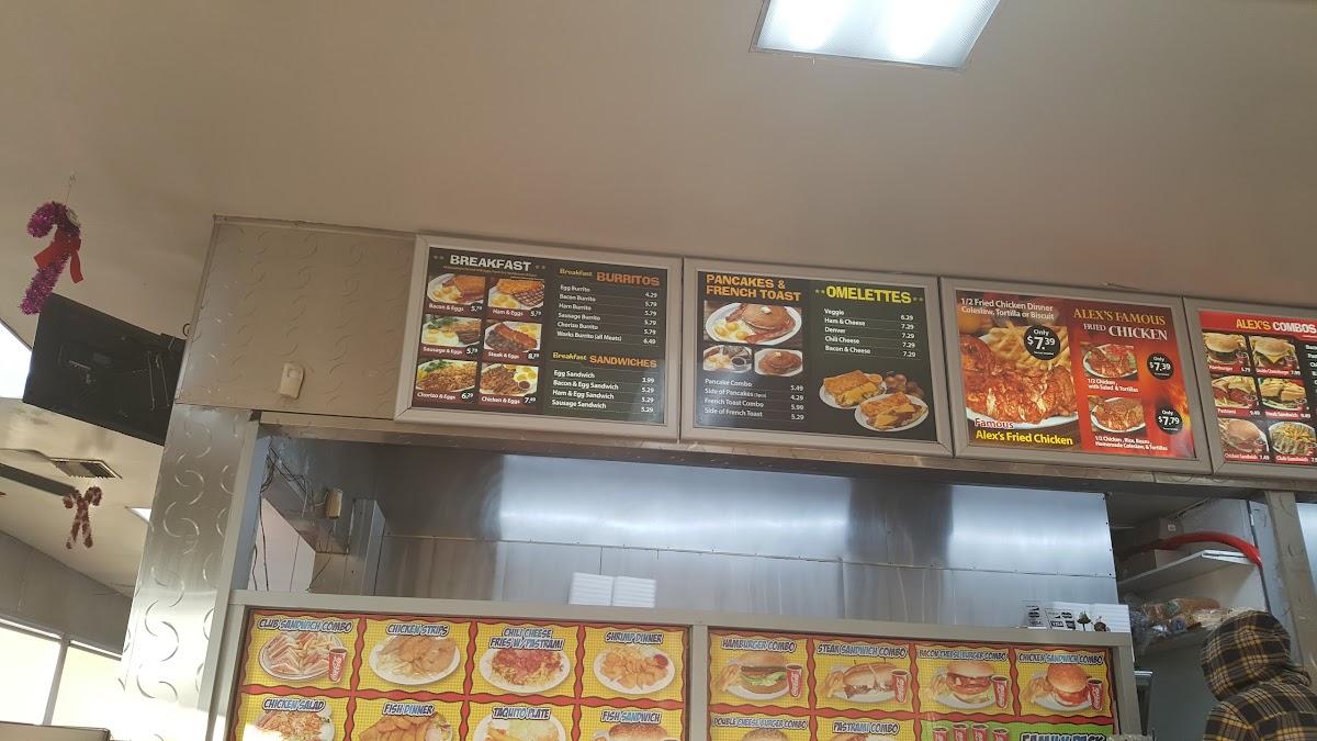 Menu at Alex Burgers restaurant, Los Angeles, E Olympic Blvd