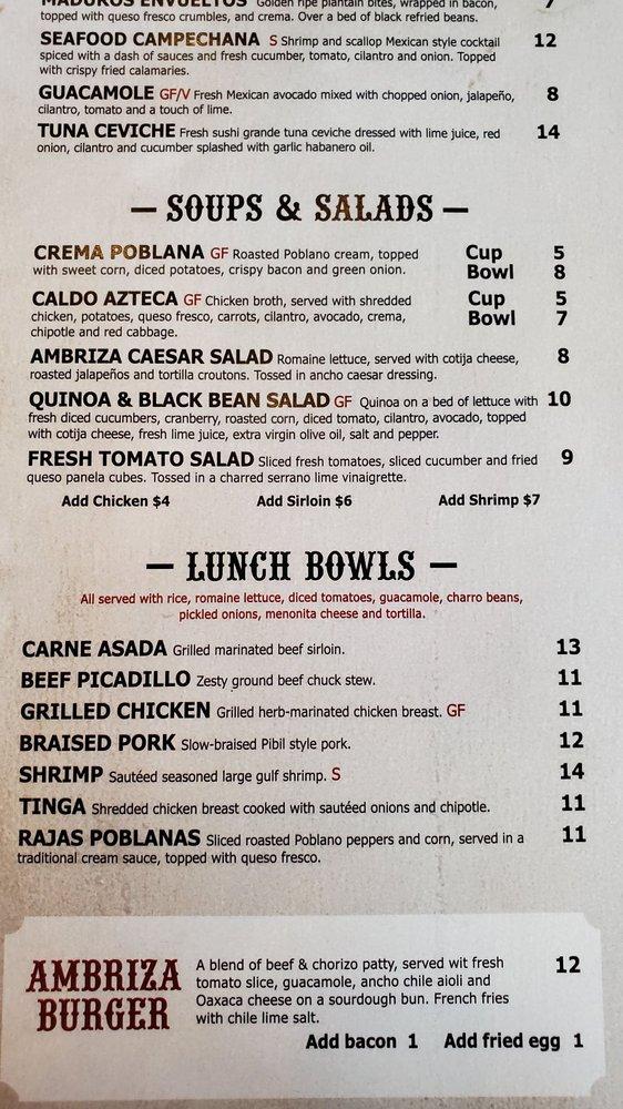 Menu at Ambriza pub & bar, Cypress
