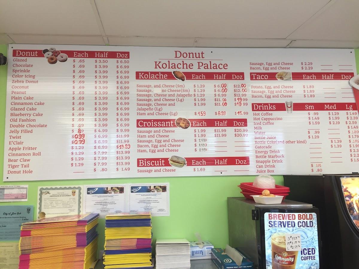 Menu at Donut & Kolache Palace restaurant, Live Oak