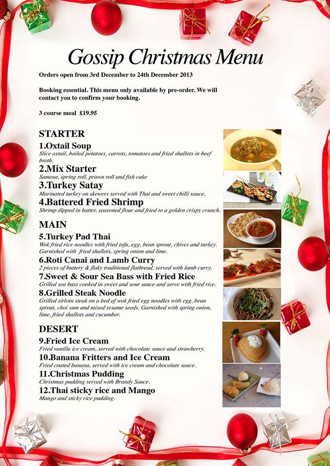 Menu at GOSSIP Malaysian & Thai Cuisine restaurant, Manchester