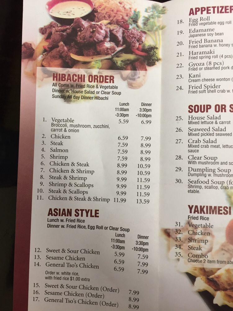 Menu at Hibachi Express restaurant, Newton