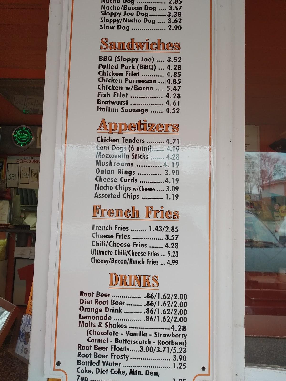 Menu at John's Drive-In fast food, Waukesha