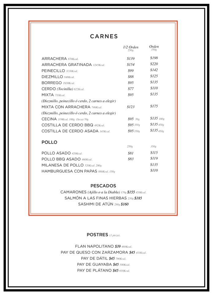 Menu at Las Brasas BBQ, Colima