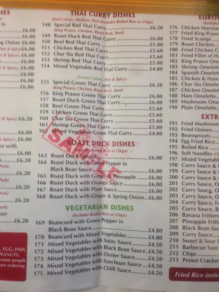 Menu at Phoenix Palace restaurant, Dundee