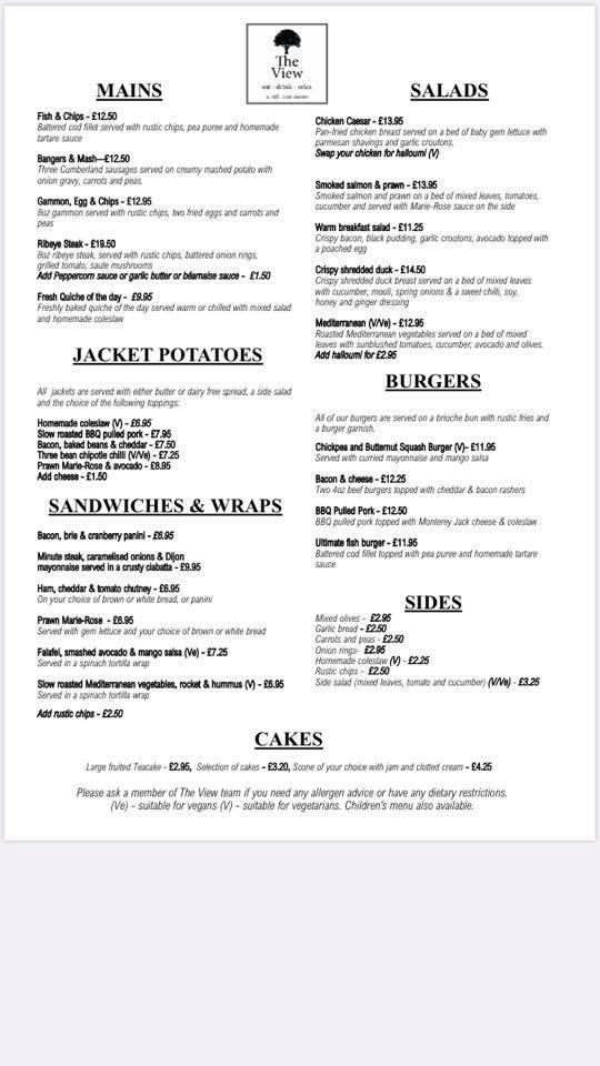 Menu at The View Wootton Wawen restaurant, Henley-in-Arden