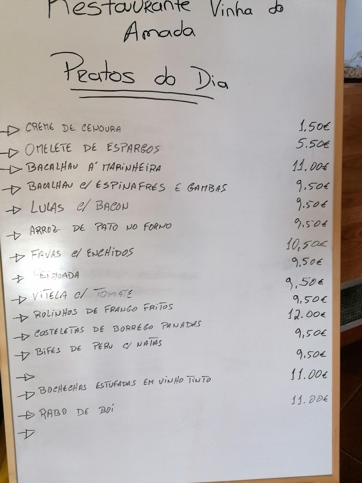 Menu at Vinha Amada restaurant, Elvas