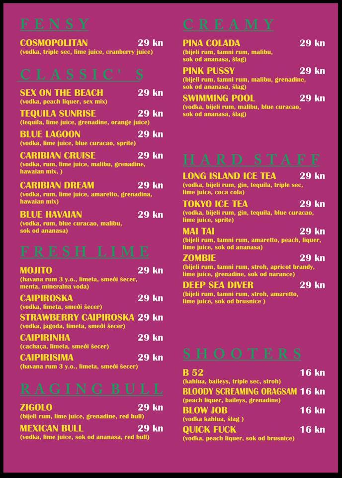 Menu at Caffe bar Fontana, Sinj