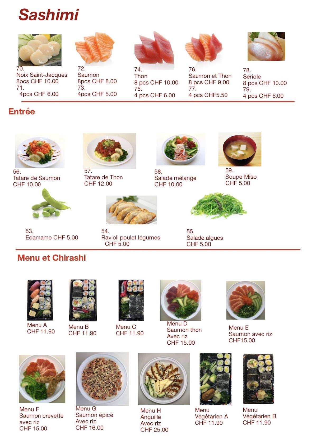 Menu au Hokaido Chailly, Lausanne, Av. de Chailly 19