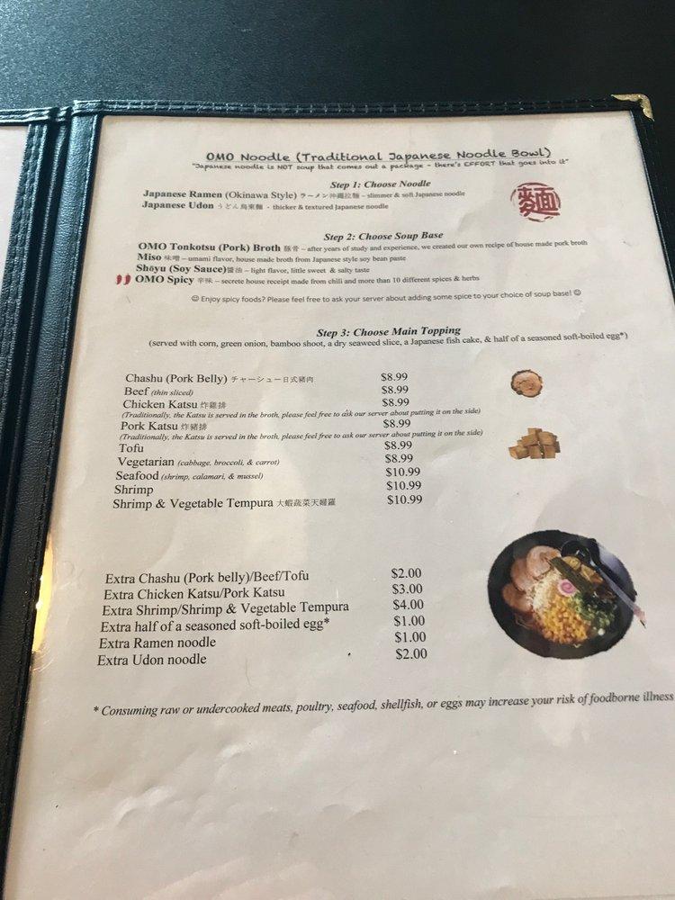 Menu at OMO Japanese Soul Food restaurant, Springfield