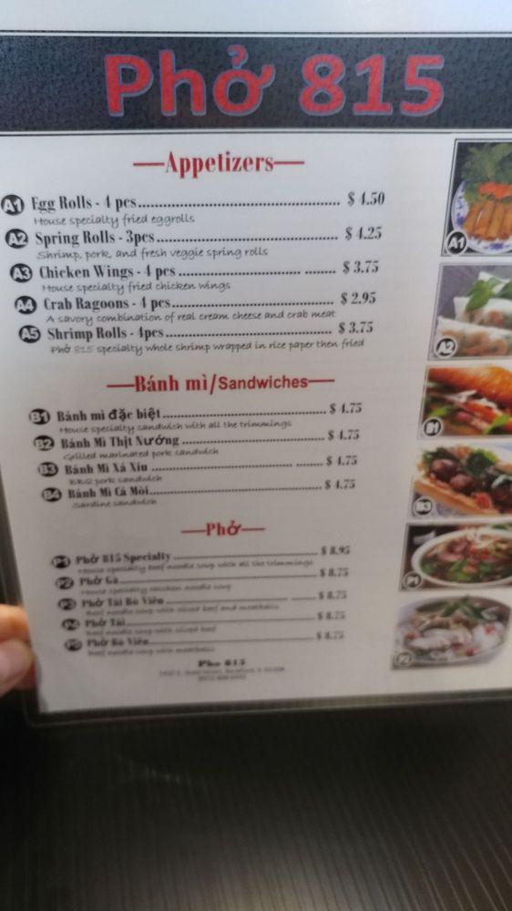 Menu at Pho 815 restaurant, Rockford, E State St