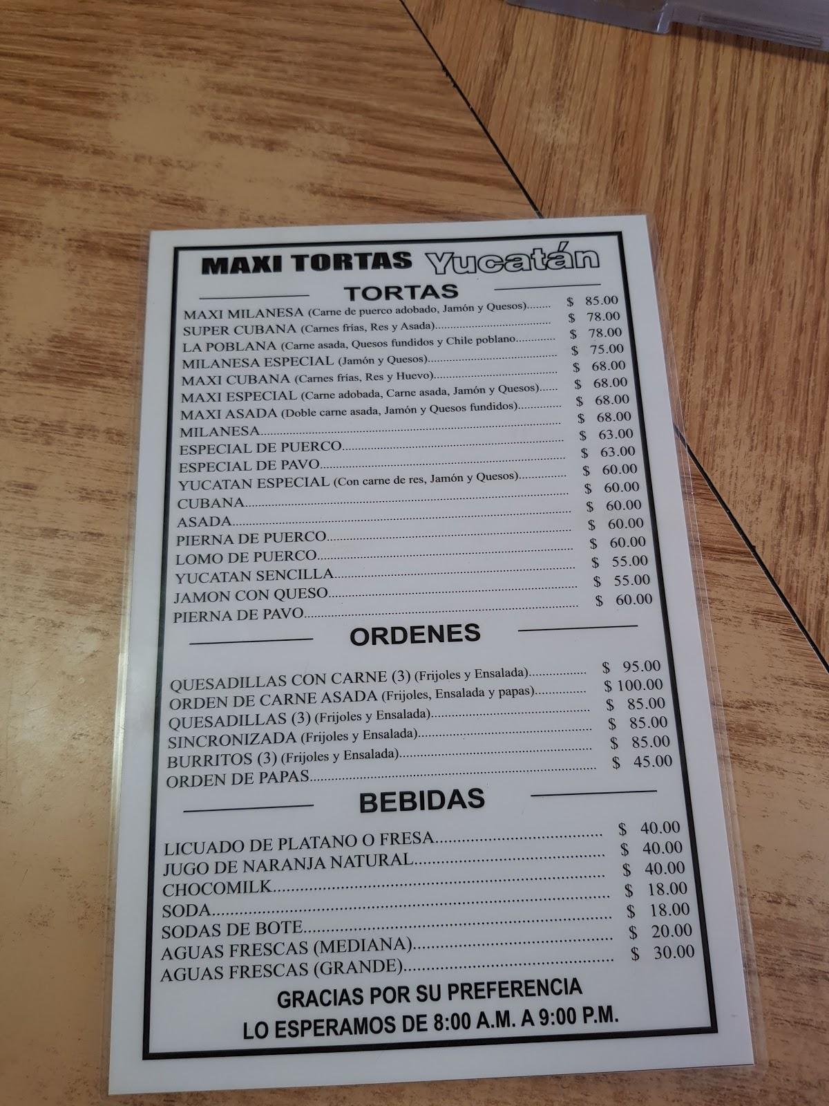 Menu at Maxi tortas Villafontana restaurant, Mexicali, Centro Comercial