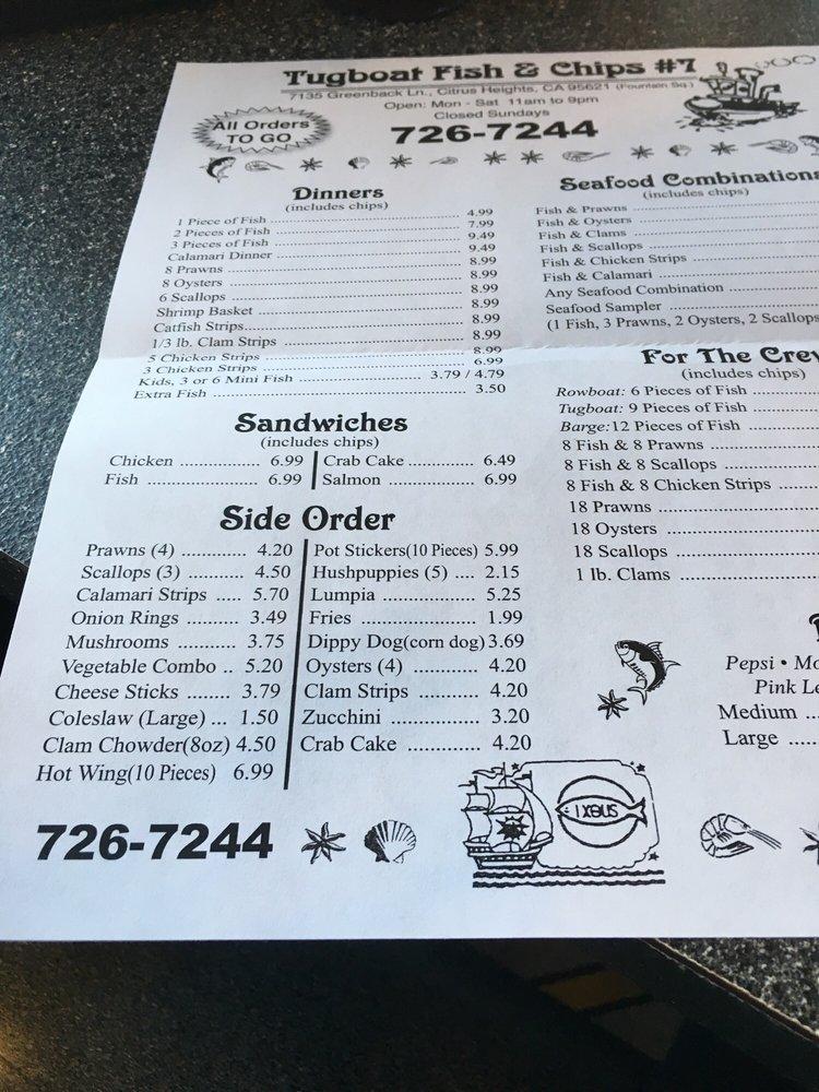 Menu at Tugboat Fish & Chips restaurant, Citrus Heights, Greenback Ln