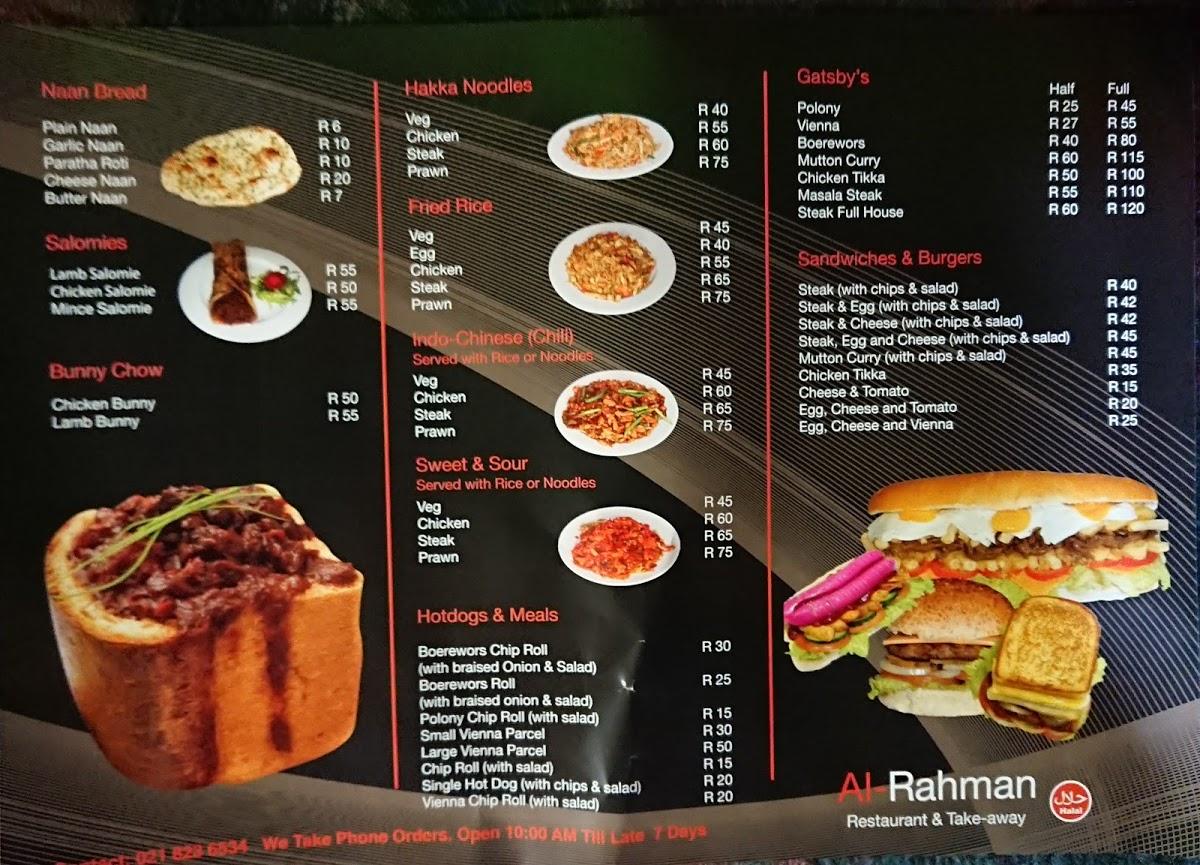 Menu at Al Rehman Restaurant & Take Away, Cape Town