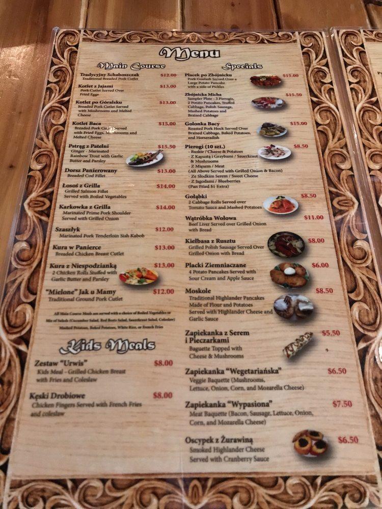 Menu at Bacowka Restaurant, Schaumburg