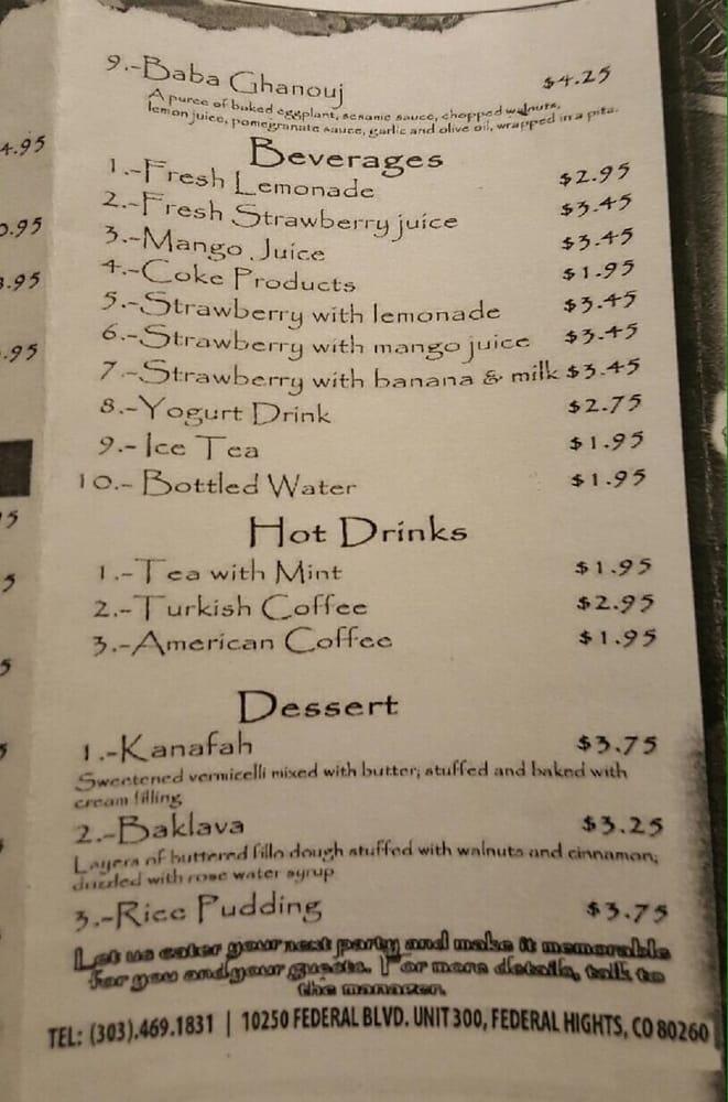 Menu at Cleopatra Grill and Hummus restaurant, Federal Heights