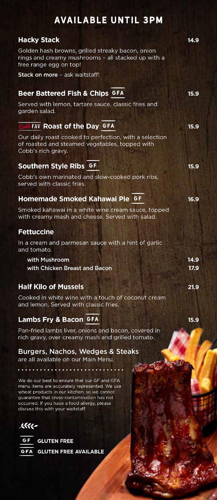 Menu at Cobb & Co. Levin pub & bar, Levin