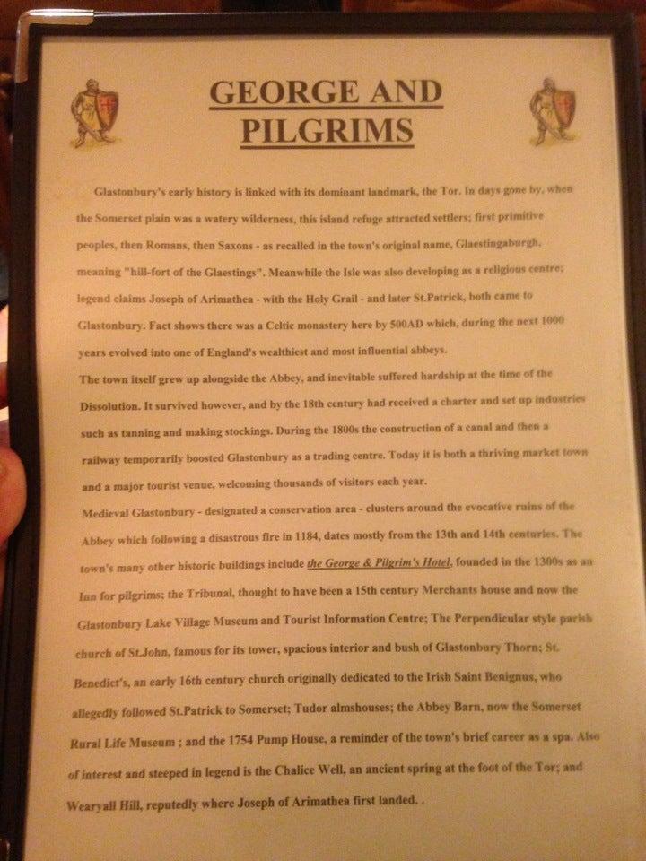 Menu at George & Pilgrims pub & bar, Glastonbury