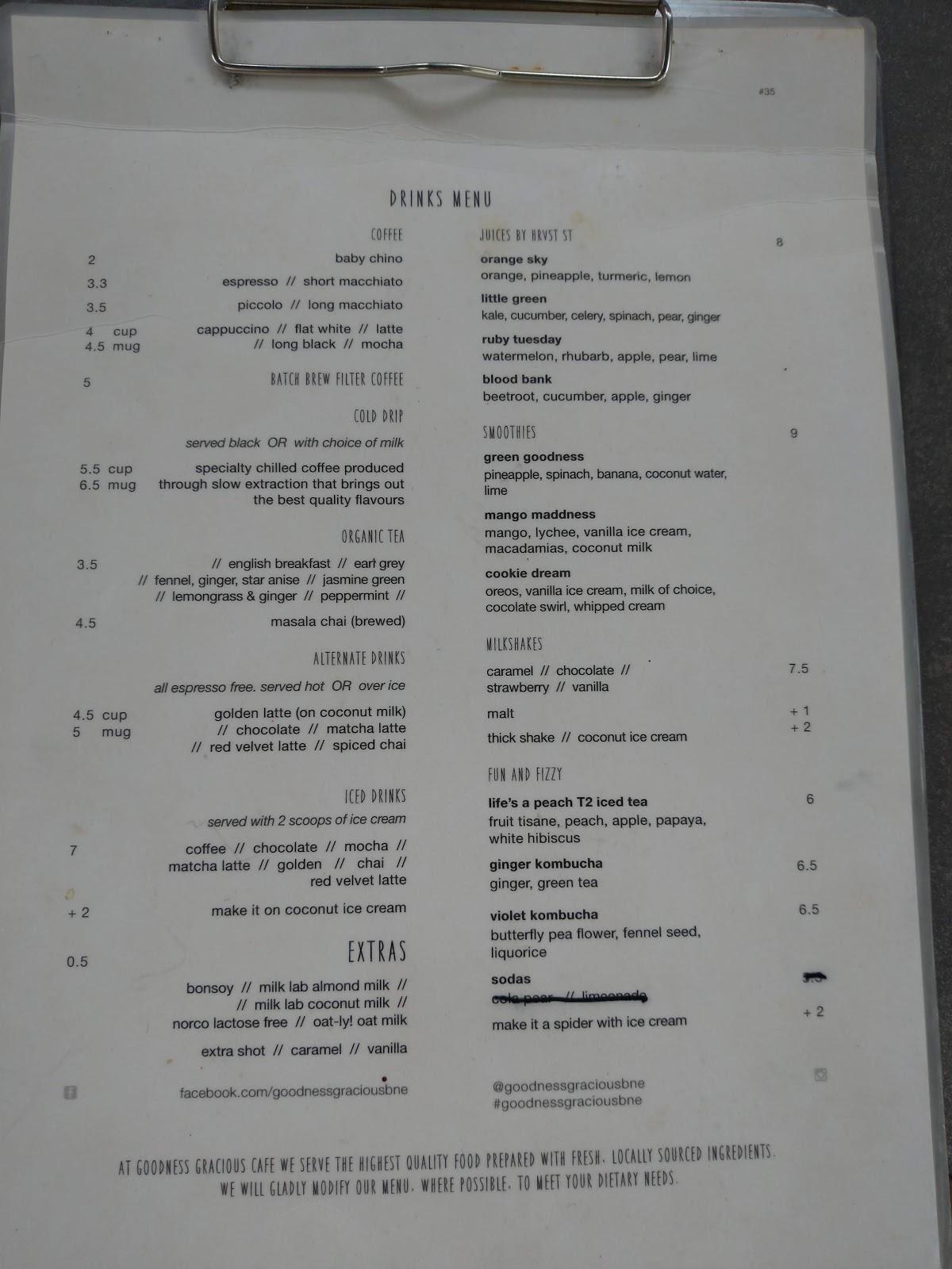 Menu at Goodness Gracious Cafe, Graceville