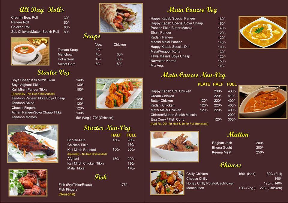 Menu at Happy Kabab, Sahibzada Ajit Singh Nagar