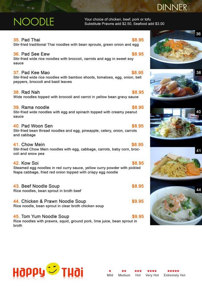 Menu at Happy Thai restaurant, Everett