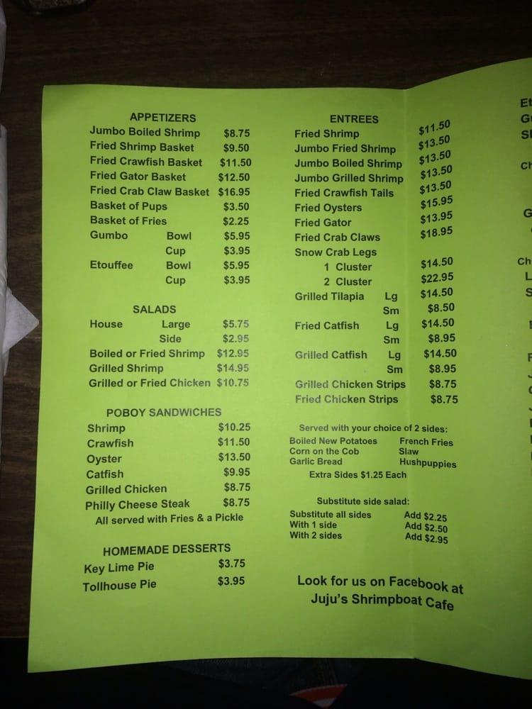 Menu at Juju's Shrimpboat Cafe, Corinth