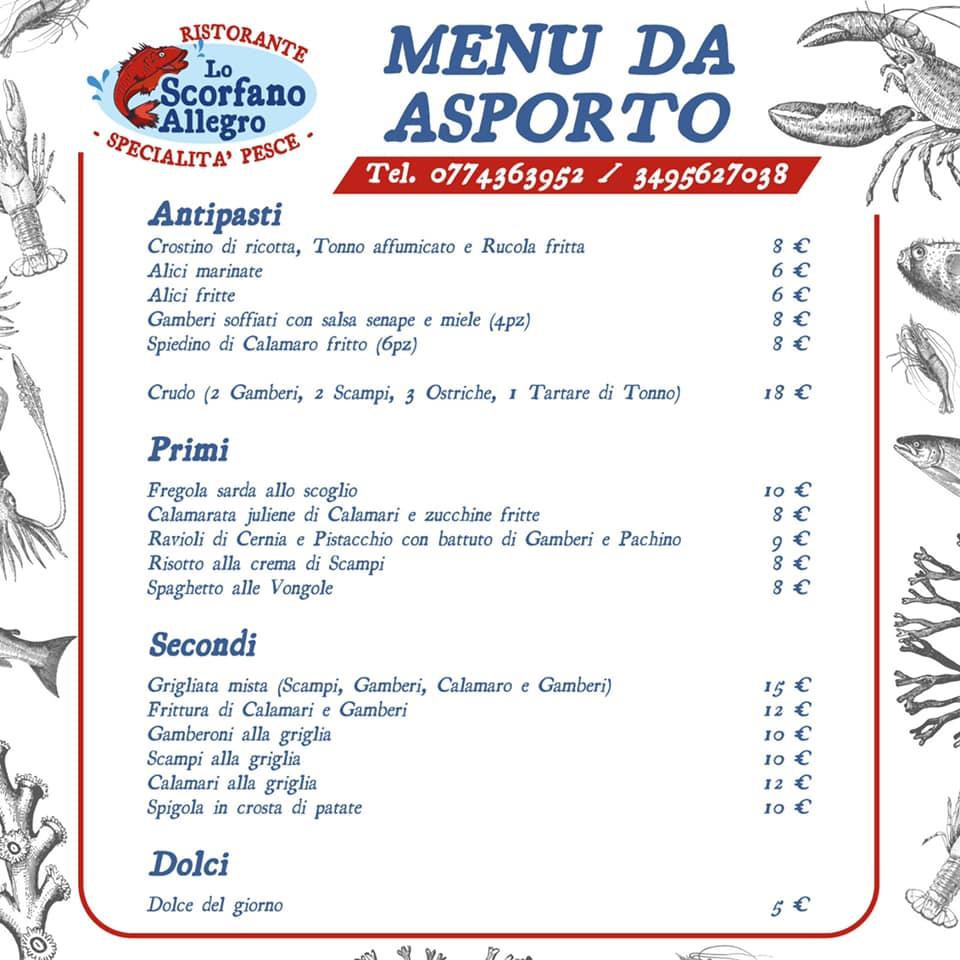 Menu da Lo Scorfano Allegro Roma ristorante, Roma