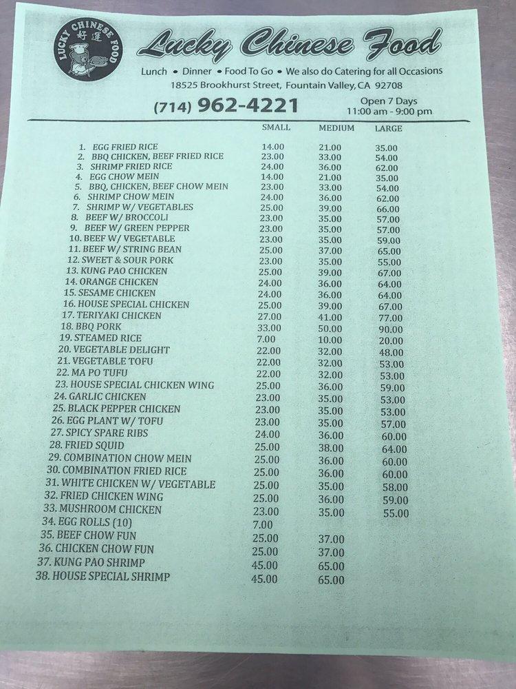 Menu at Lucky Chinese Food fast food, Fountain Valley